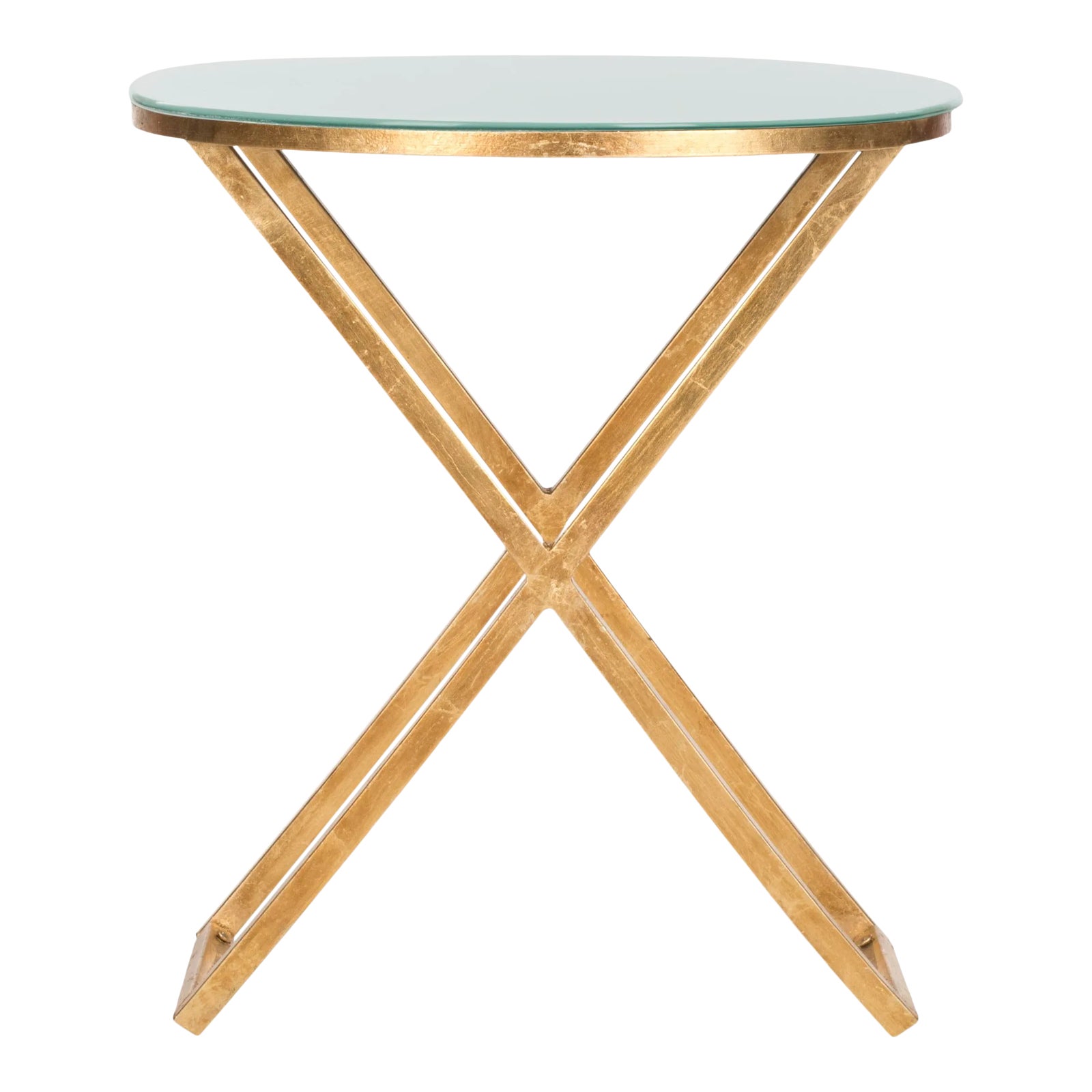 Round Top Accent Table in Gold & White | Chairish