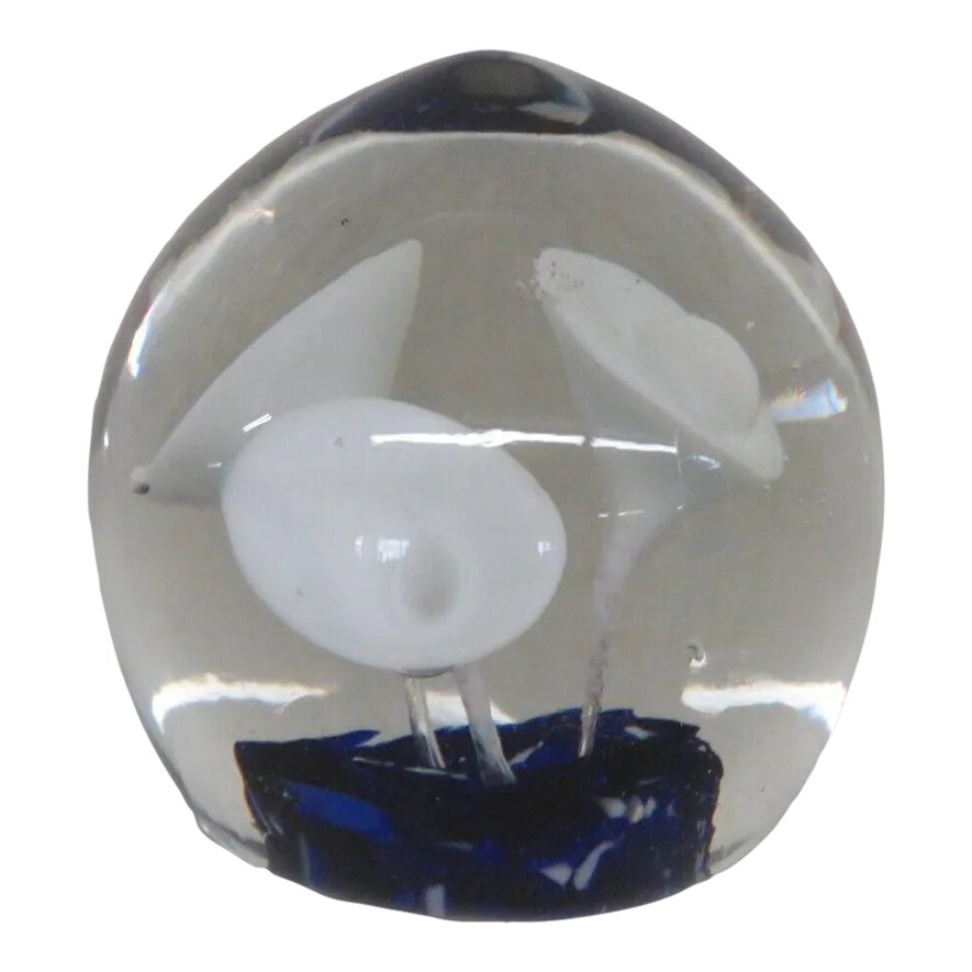 Hand Blown Art Glass White and Blue Calla Lily Flowers Paperweight ...