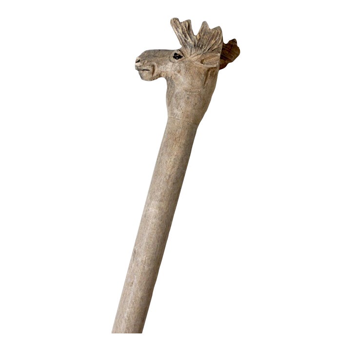 Vintage Hand Carved Moose Walking Stick | Chairish