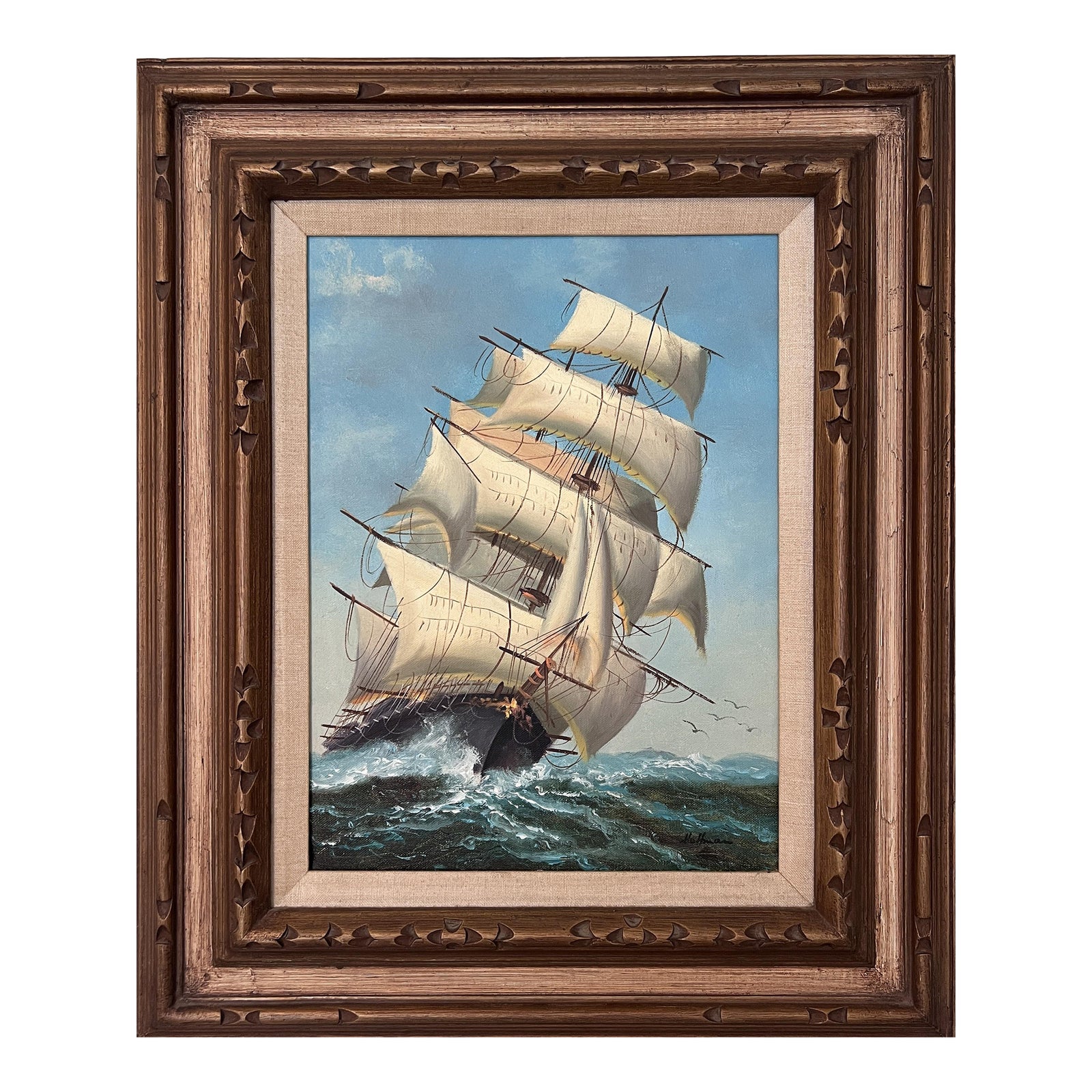 Late 20th Century Majestic Tall Ship Original Oil Painting on Canvas ...