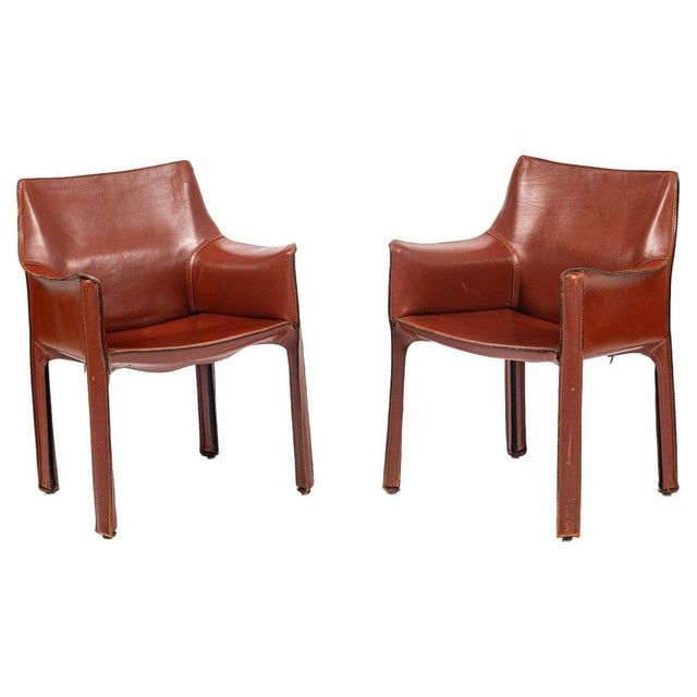 Cab 413 Chairs in Leather attributed to Mario Bellini for Cassina ...