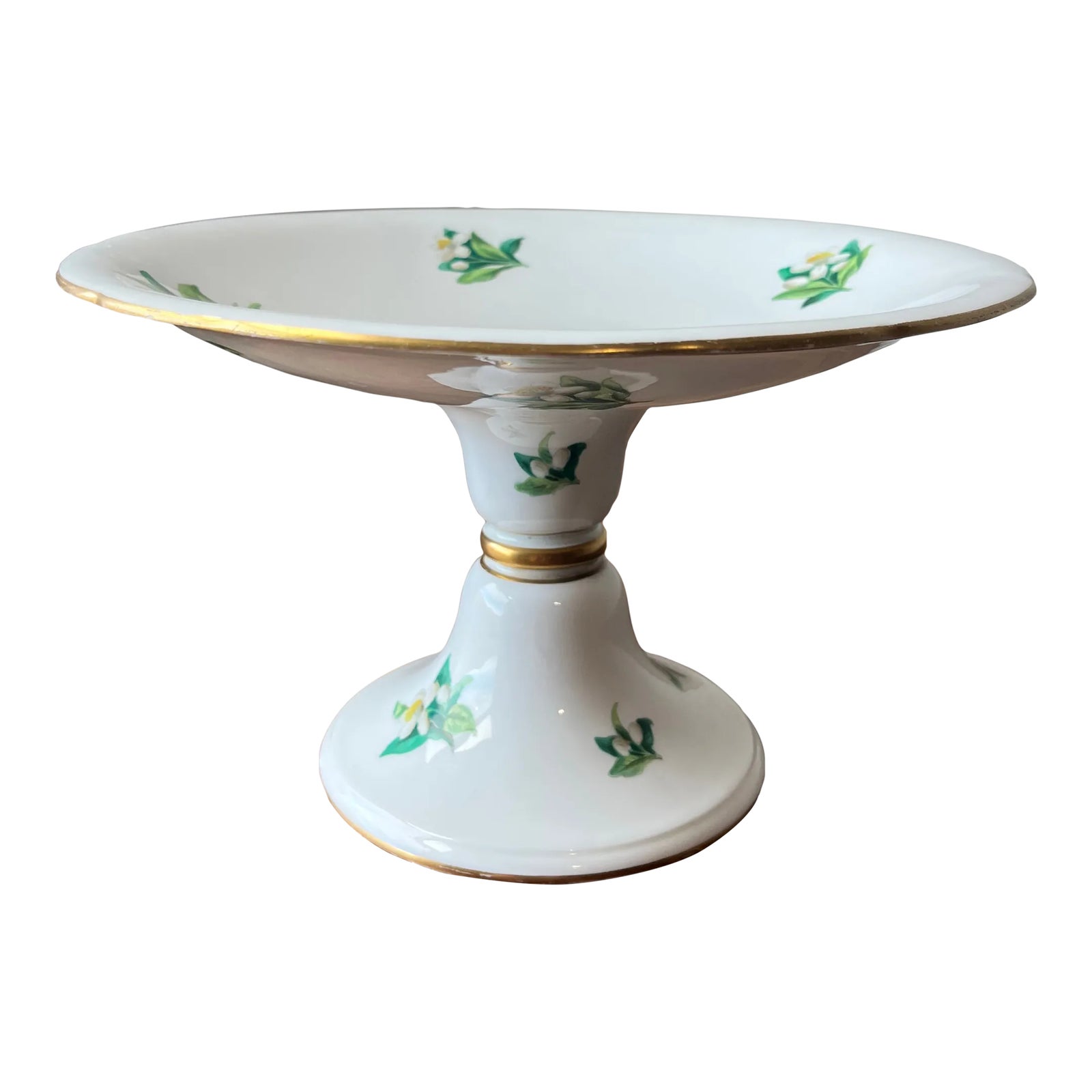 Vintage Handpainted Jasmine Design Pedestal Compote | Chairish