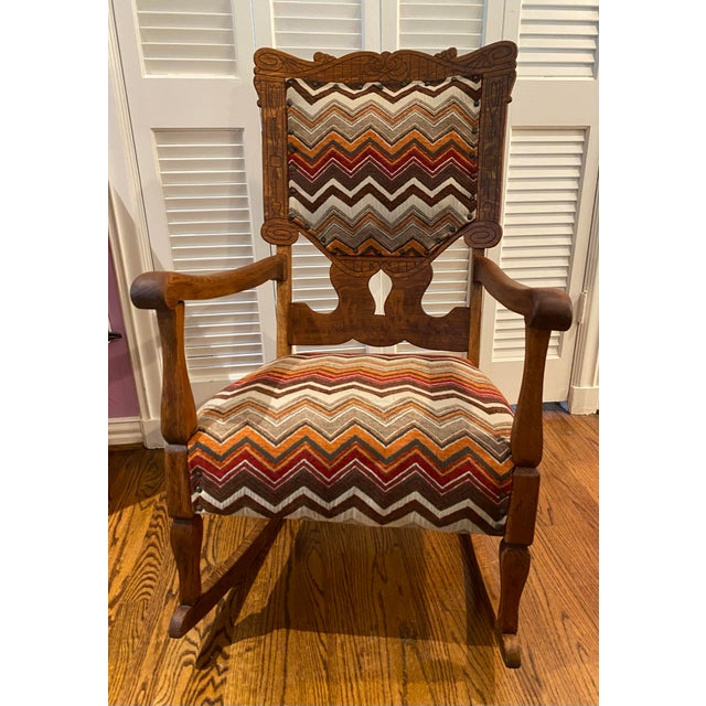 1940s Southwest Oak Wood Rocking Chair With Chenille Stripe Upholstery ...