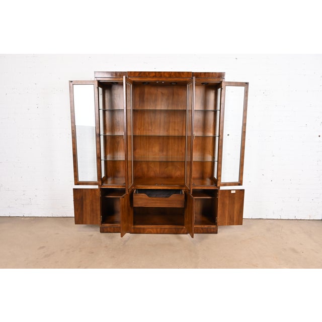 Drexel Heritage Hollywood Regency Campaign Burled Mahogany Lighted ...