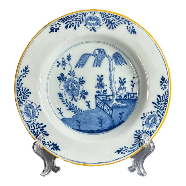 18th Century Antique Dutch Delft Blue & White Pottery Plate | Chairish