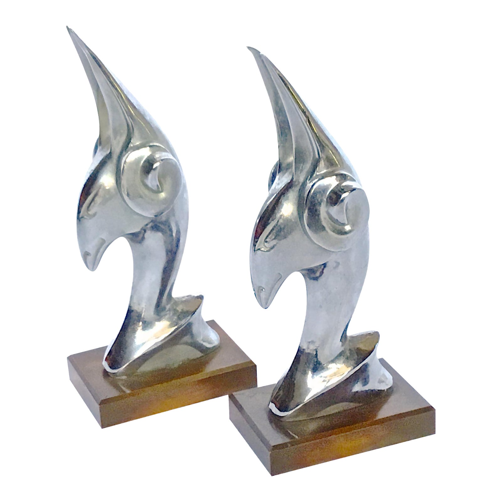 Pair of Mid-Century Chrome Phoenix Head Bookends | Chairish