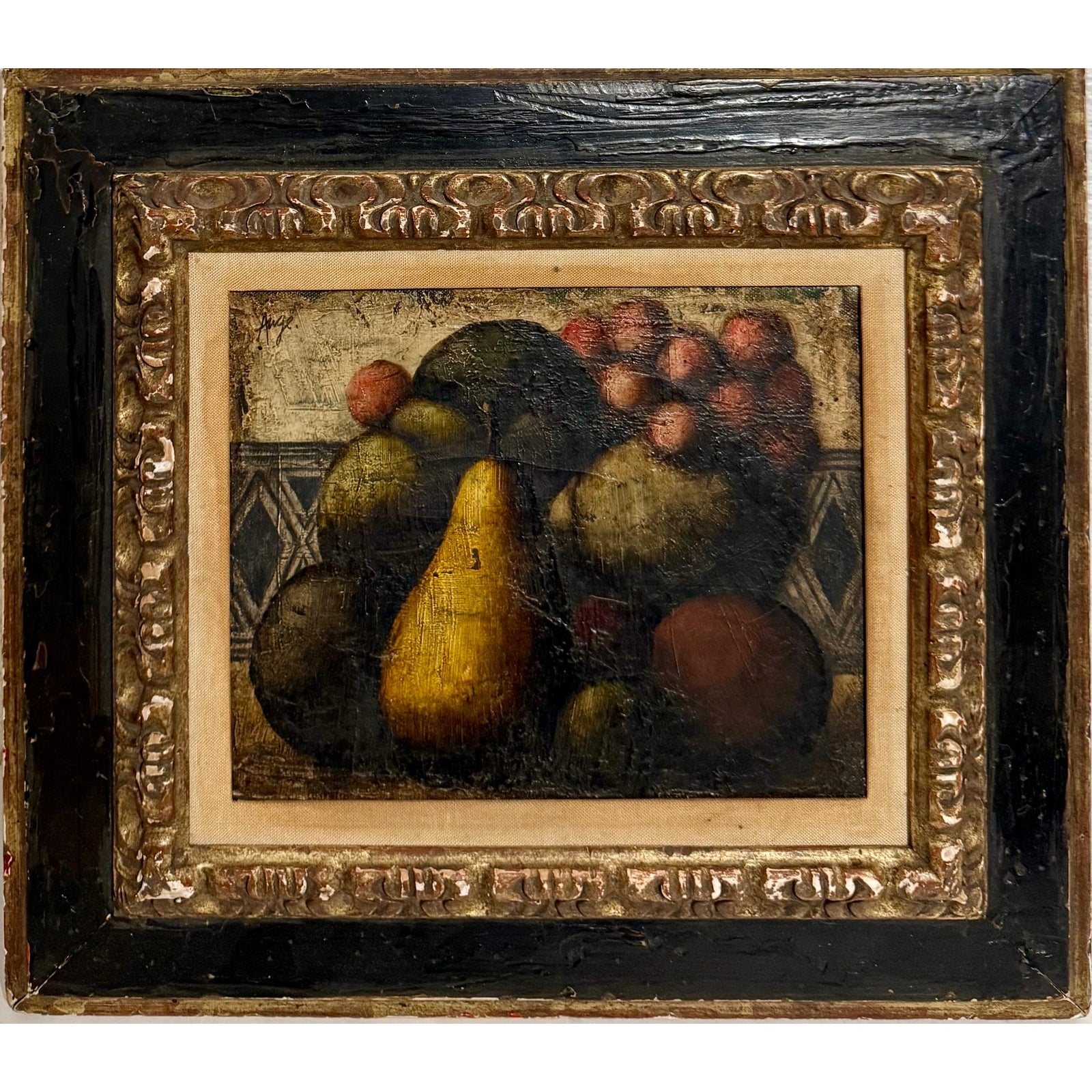 Philippe Auge, French Surrealist Oil Painting Pears, Fruits Textured ...