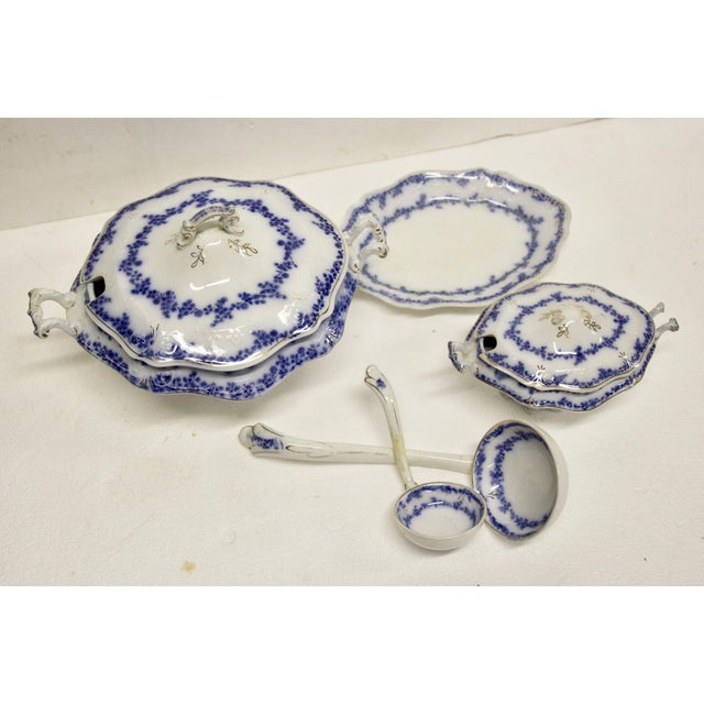 English Flow Blue Tureen Set, 7 Pieces | Chairish