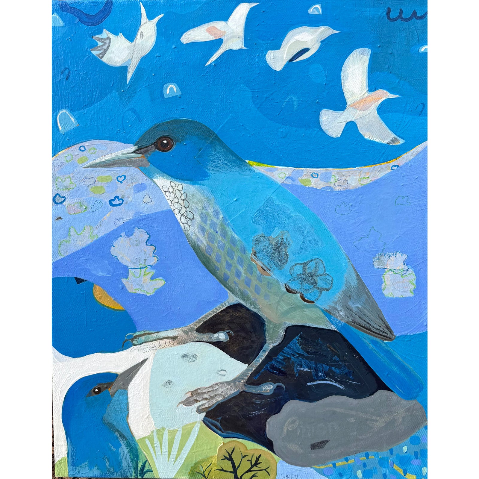 "Blue Flock" a Pinion Jay Painting by LWren Walraven | Chairish