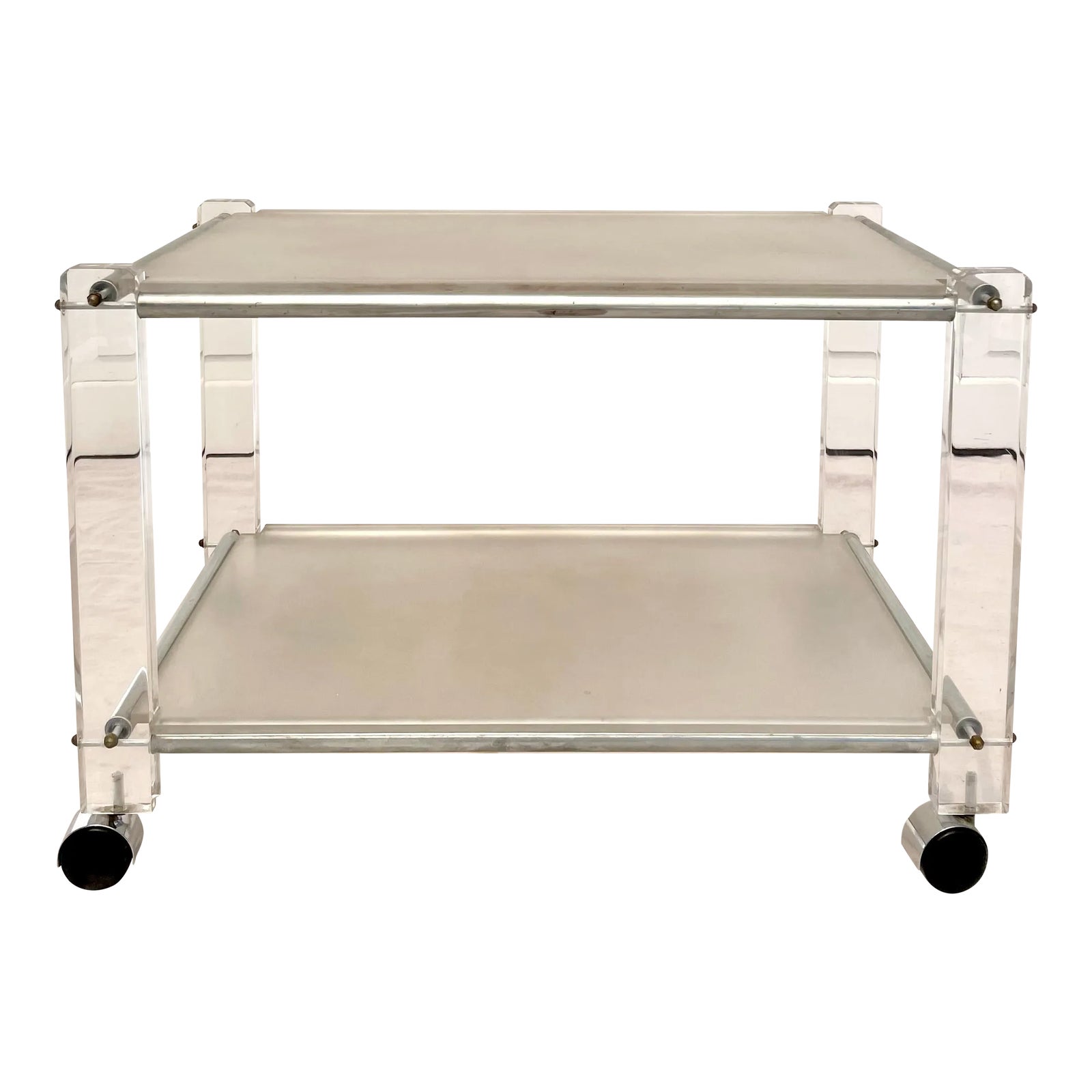 Vintage Lucite and Brushed Stainless Rolling Bar Record Cart | Chairish