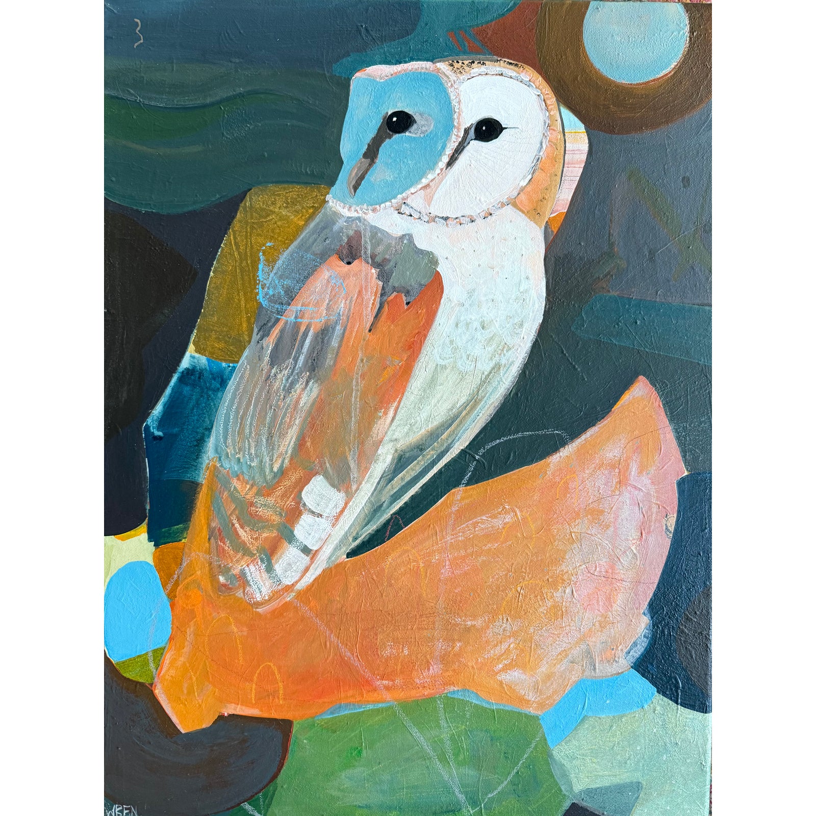 "Blue Moon" Barn Owl Painting by LWren Walraven | Chairish