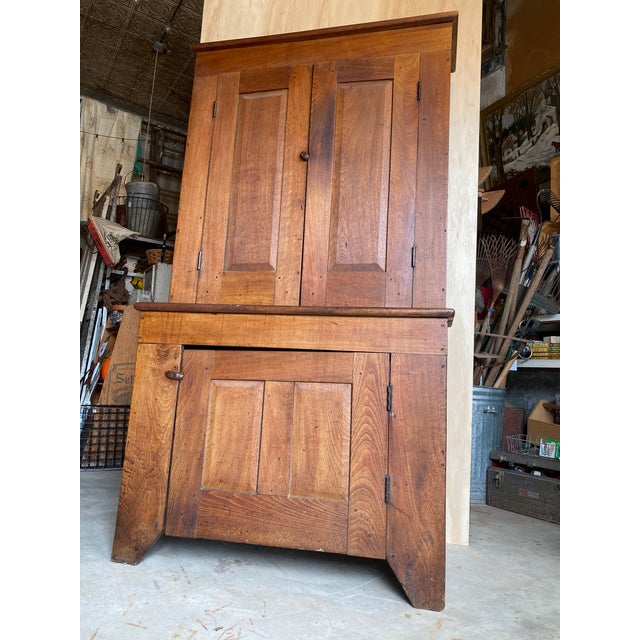 19th Century American Walnut Farmhouse Step Back Cupboard | Chairish