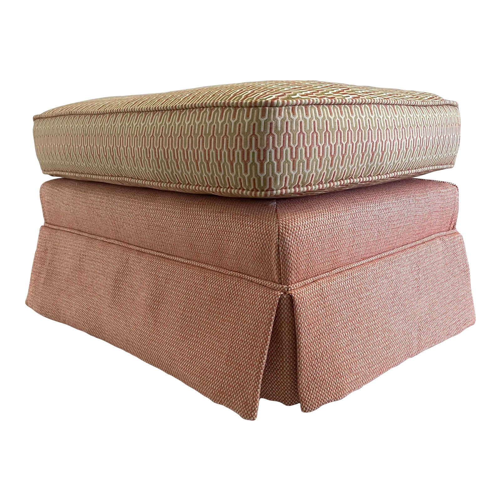 Late 20th Century Pink Tweed Upholstered Footstool | Chairish