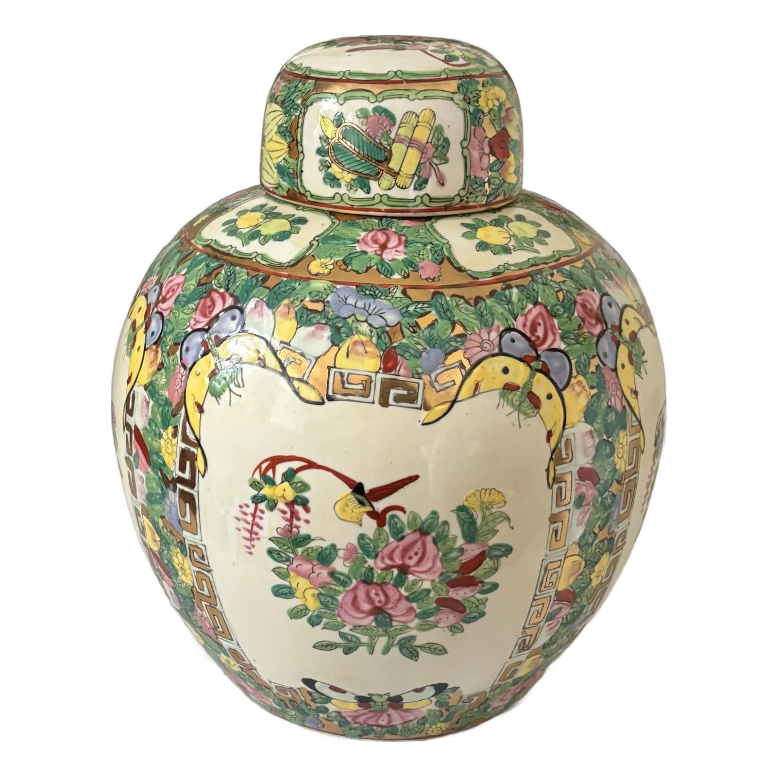 1980s Canton Rose Chinese Export Lidded Ginger Jar | Chairish