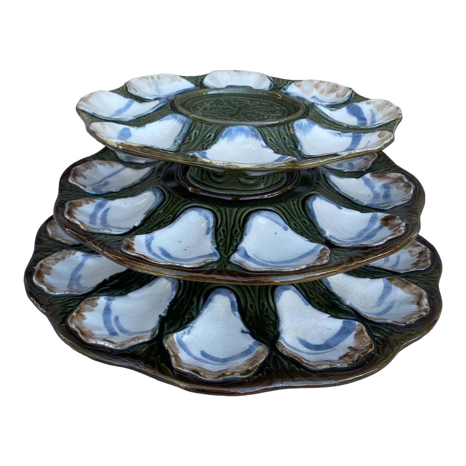 19th Century Rare French Majolica Oyster Server Longchamp | Chairish