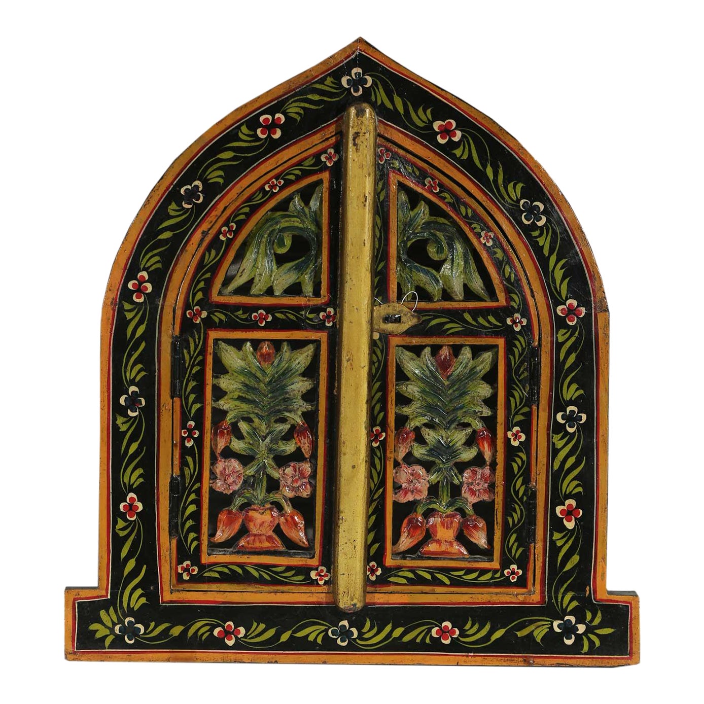 Vintage 1970s Arched Wooden Window With Original Hand Paintings | Chairish