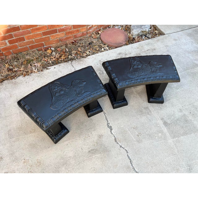 Concrete Outdoor Garden Benches With Rabbits Relief in Black- a Pair ...