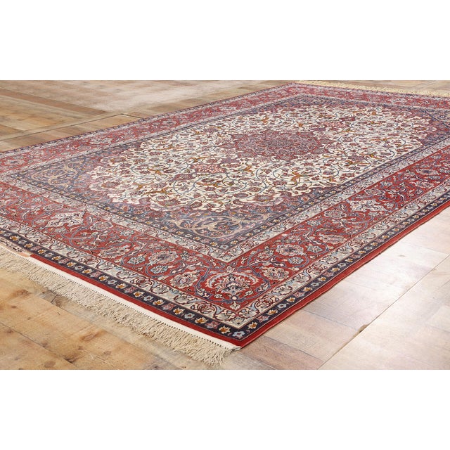 Signed Seirafian Vintage Ivory Persian Isfahan Rug - 06'09 X 10'06 ...