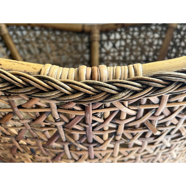 Vintage Tortoiseshell Bamboo and Woven Rattan Basket | Chairish