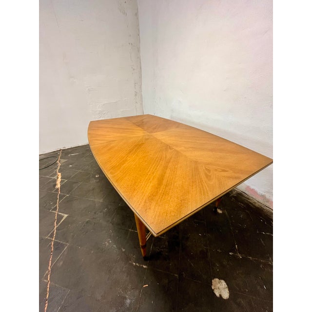 Mid Century Metz Dining Table Cherry Brass 2 Leaves | Chairish