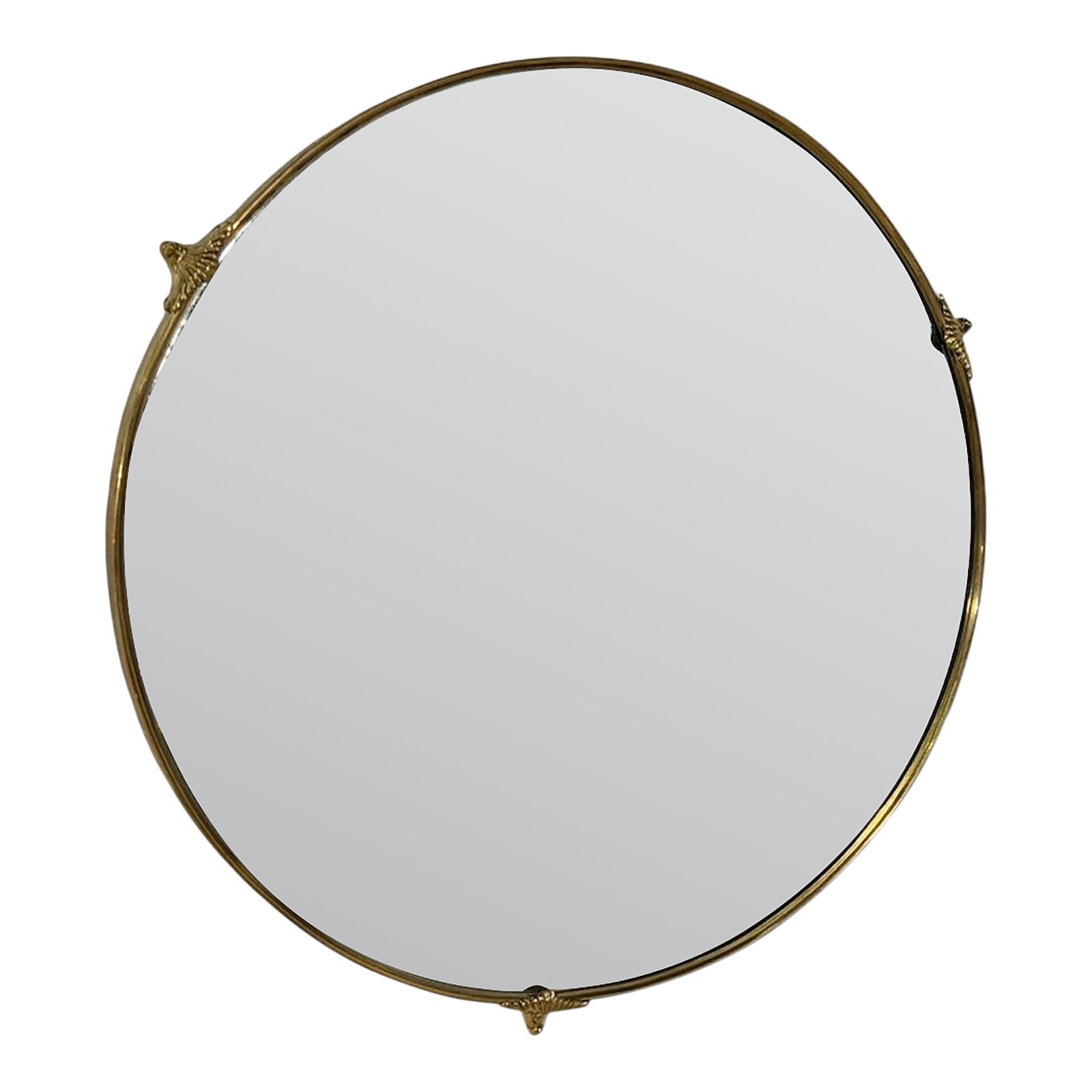 Round Brass-Framed Wall Mirror With Decorative Mounts, Italy 1960s ...