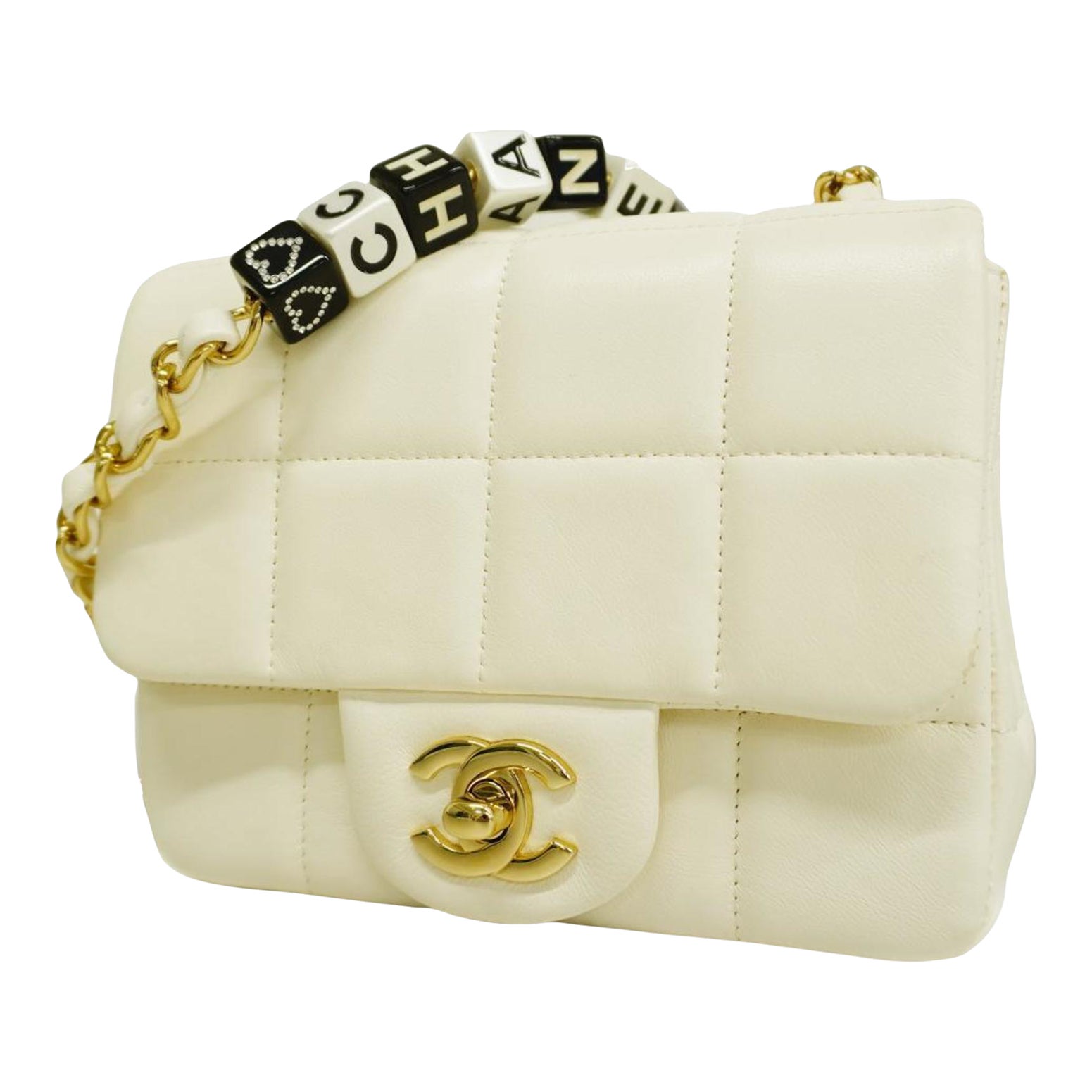 Chanel Shoulder Bag Chocolate Bar Chain Lambskin White Champagne Gold ...