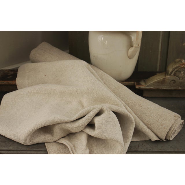 Antique Complex Weave Homespun Hemp Linen Fabric | Chairish