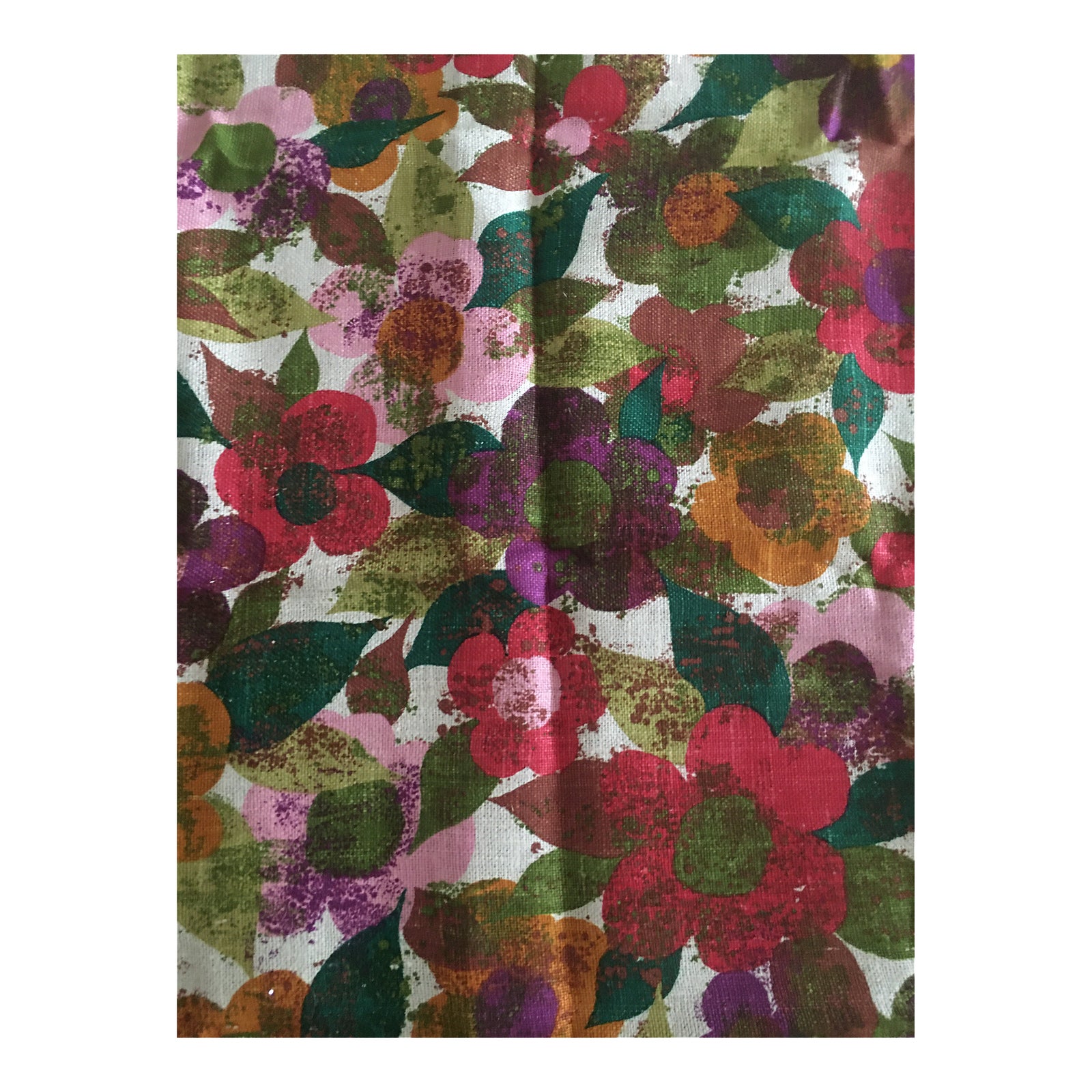 1960’s Imported Floral Linen Screen Printed Fabric - 6 Yards | Chairish