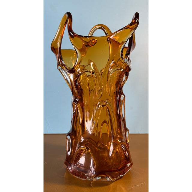 Large Amber Art Glass Vase Tree Trunk Texture With 3 Open Loops Forming ...