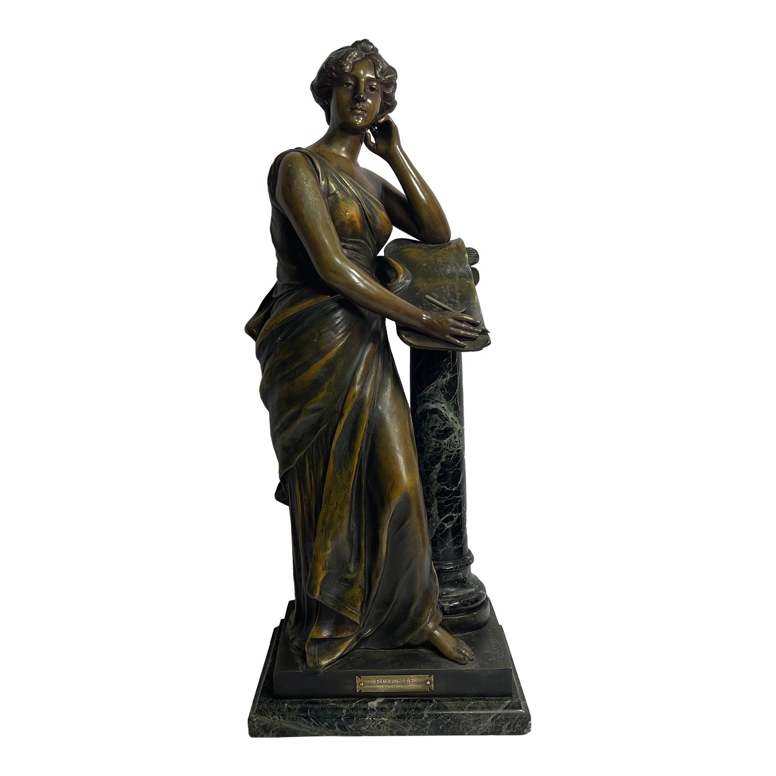 Early 20th Century Henri Louis Levasseur "Poesie" Mixed Metal Sculpture ...