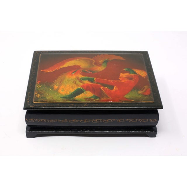 Vintage Russian Firebird Fairy Tale Illustration Black Lacquered Box ...
