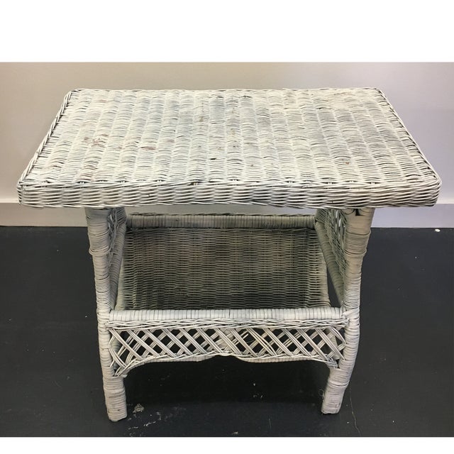 Vintage Shabby Chic Wicker Side Table W/Magazine Rack Lower Shelf ...