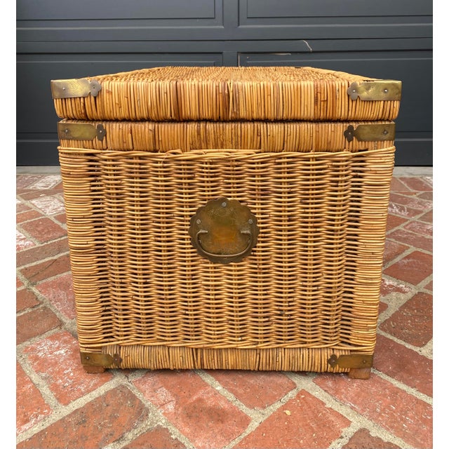 1970's Chinoiserie Rattan Trunk/Coffee Table With Brass Hardware | Chairish