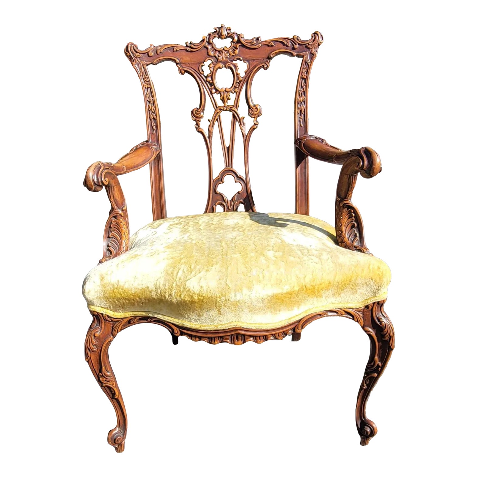 Late 19th Century Highly Carved Mahogany Chippendale Rococo Upholstered ...