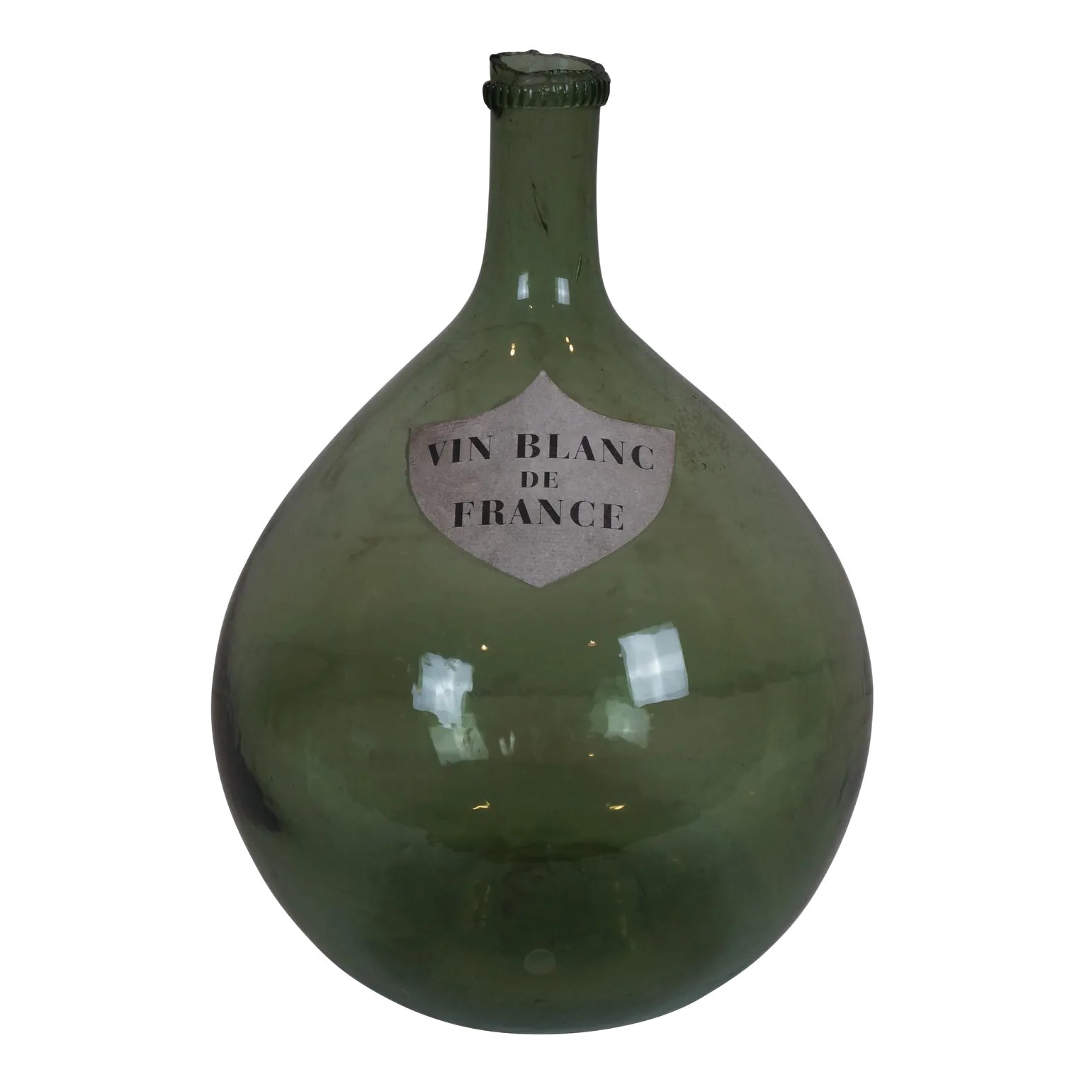 Antique French Green Glass Vin Blanc France Demijohn Wine Bottle Carboy ...