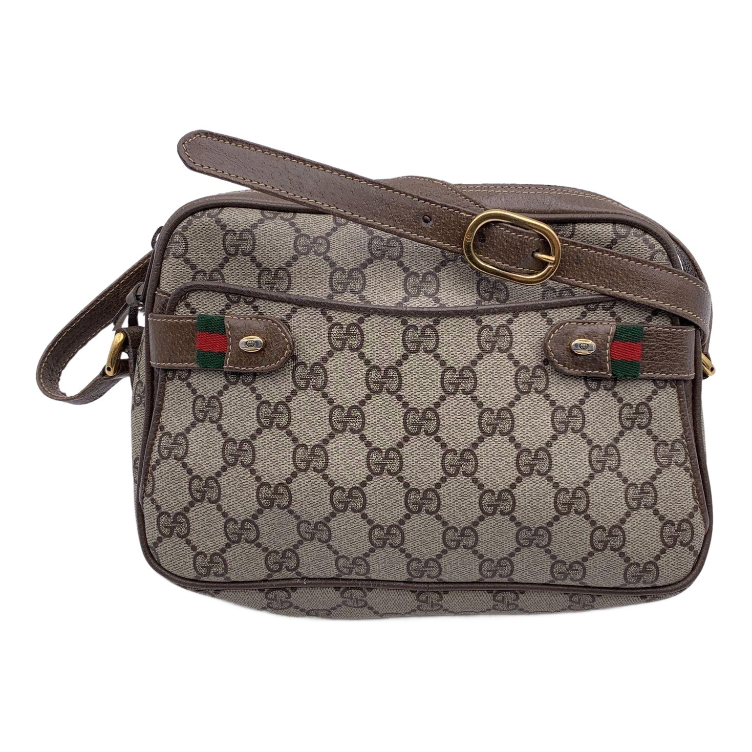 Gucci Vintage Gg Monogram Canvas Double Zip Crossbody Bag | Chairish