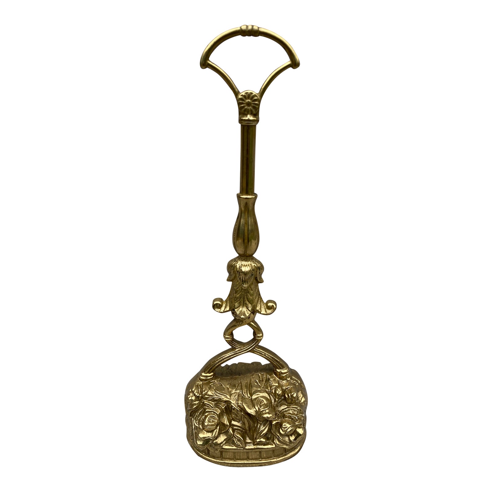 Ornate Vintage Polished Brass Floral Doorstop With Handle | Chairish