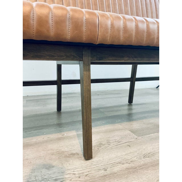 Modern Top Grain Channeled Leather Dining Bench | Chairish