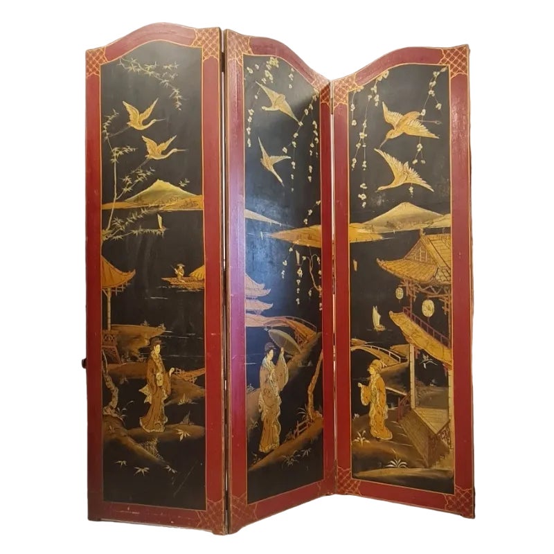19th Century Three Panel Japanese Room Dividers | Chairish