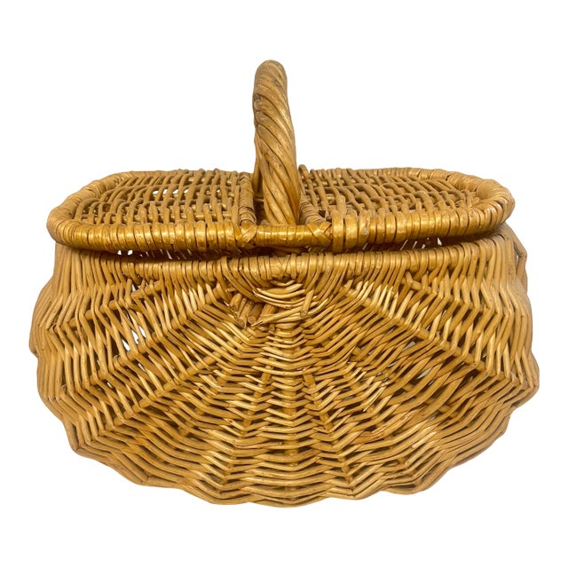 1970s Vintage Large Bamboo Cane French Picnic Basket With Removable Lid ...