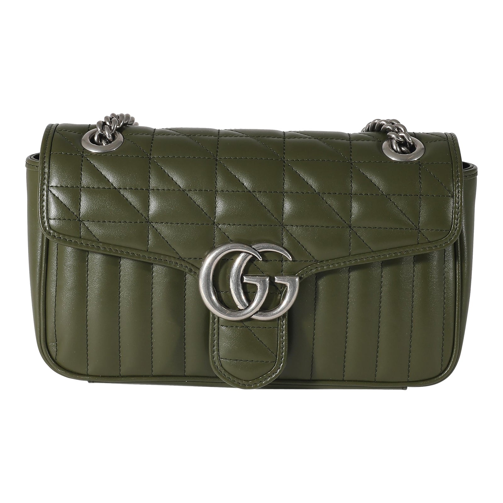 Gucci Forest Green Calfskin Aria Gg Small Marmont Bag | Chairish