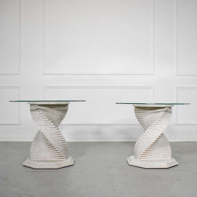 Modern Stacked Spiral Helix Faux Stone Textured Pedestal Side Tables ...