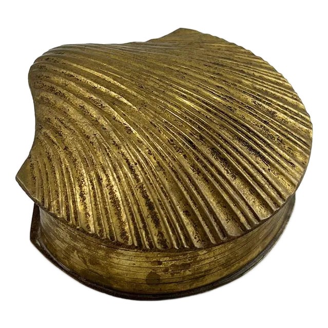 Vintage Decorative Brass Hinged Shell Box | Chairish