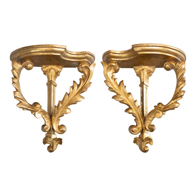 Mid 20th Century Italian Carved Giltwood Wall Brackets Shelves - a Pair ...