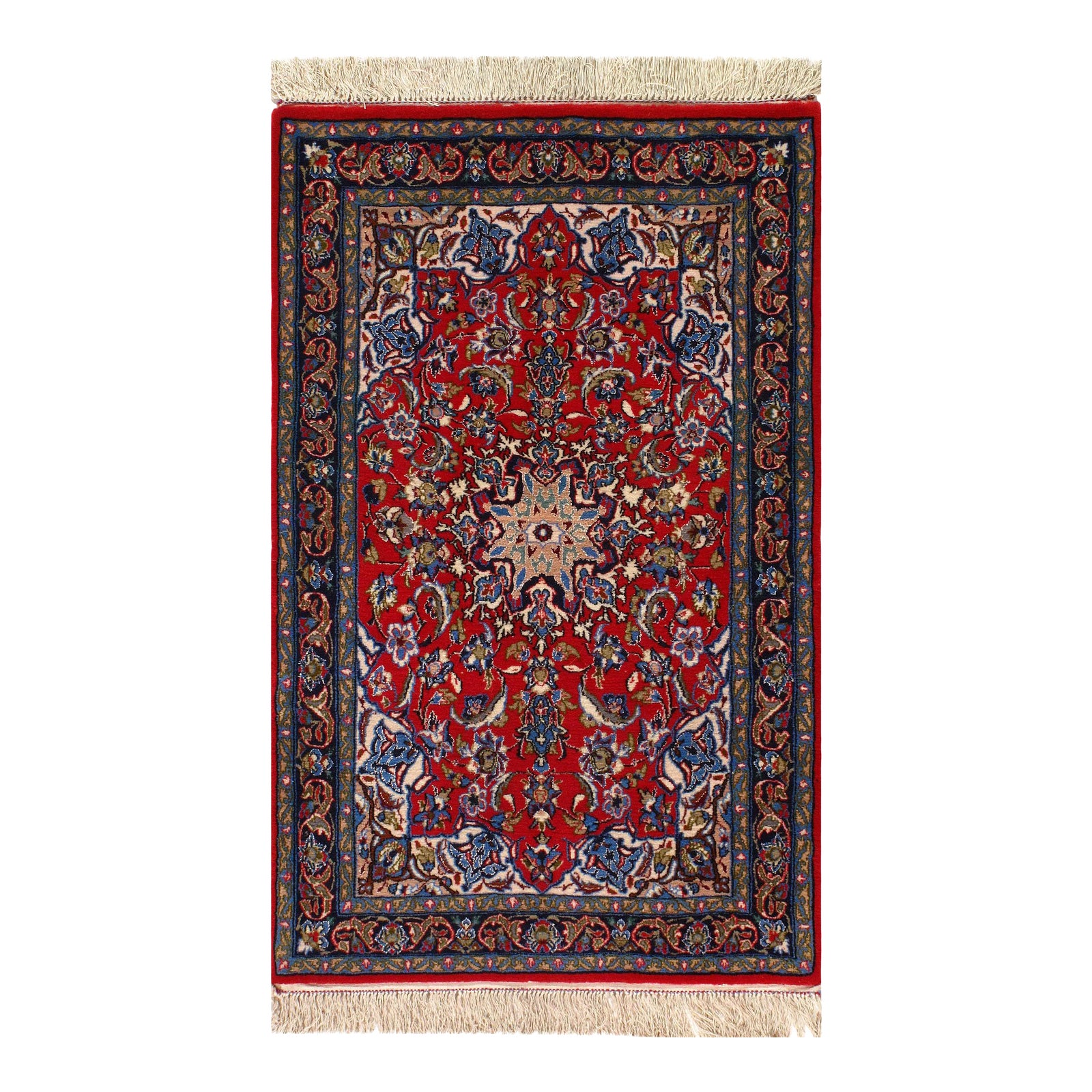 Red Persian Hand Knotted Persian Silk & Wool Isfahan 2'5'' X 3'9 ...