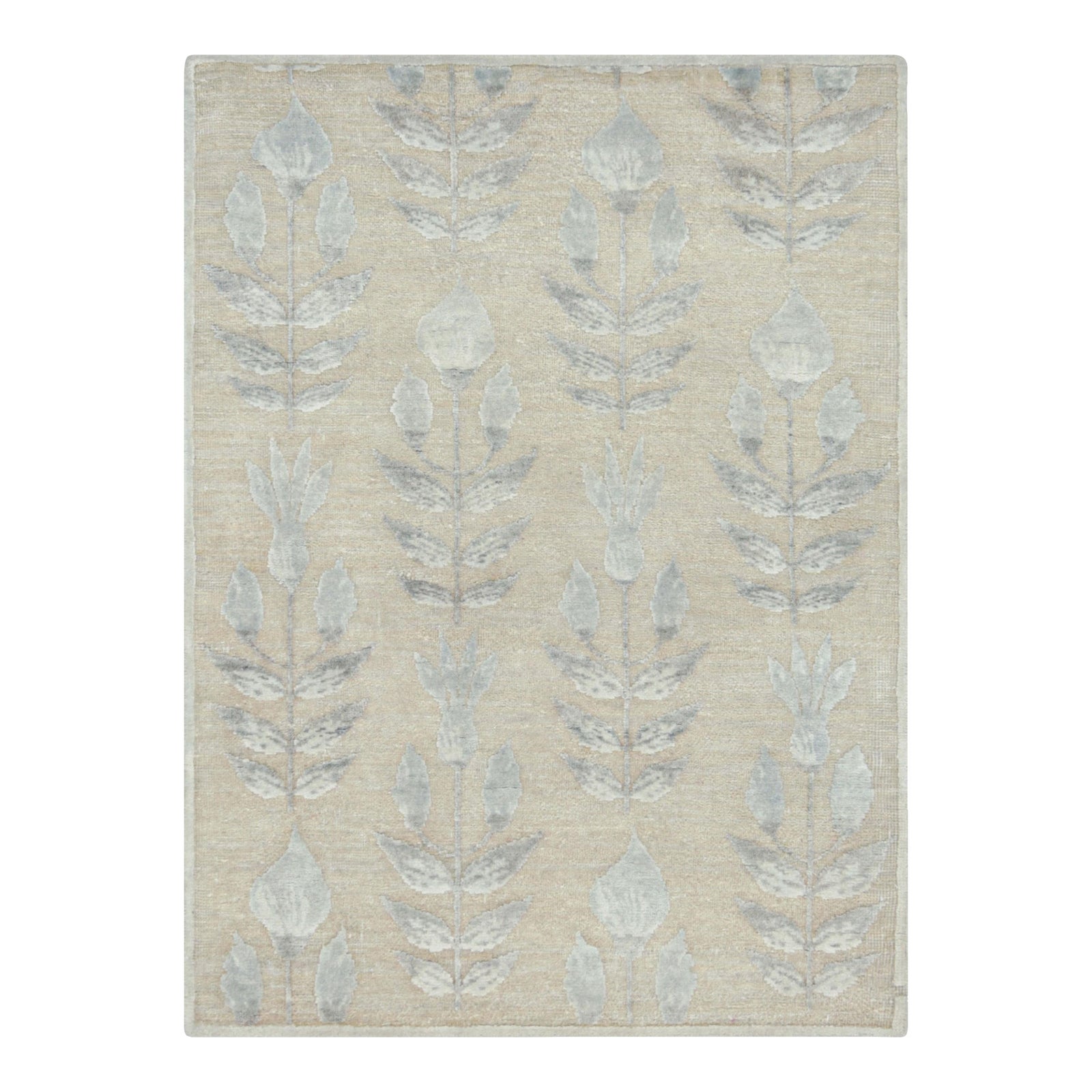 Rug & Kilim’s Block Print Rug Design With Gray Floral Patterns | Chairish