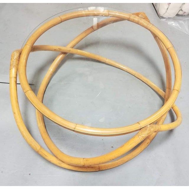 1950s Restored Rattan Gyroscope Shaped Glass Coffee Table | Chairish