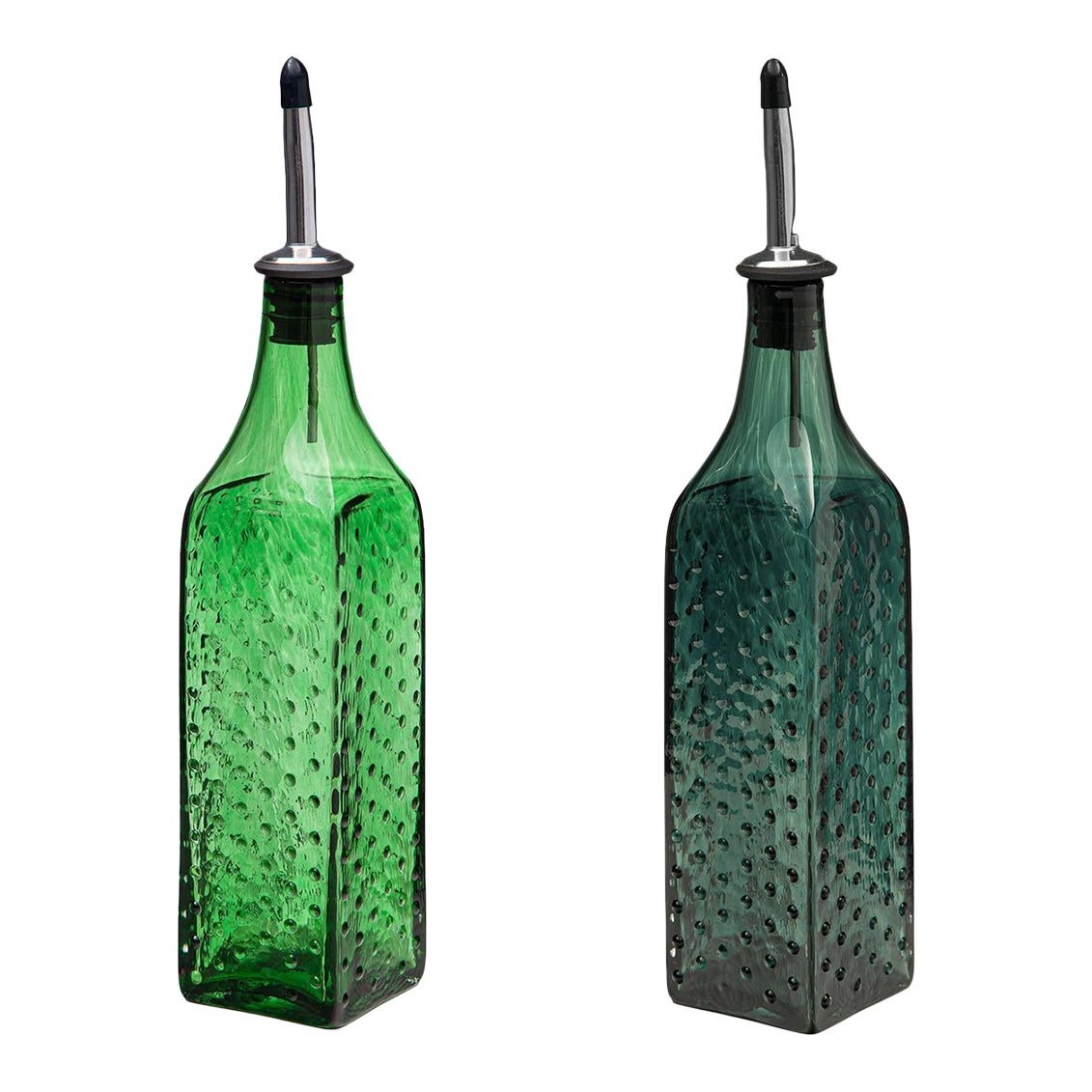 Textured Liquid Bottles Set, Emerald & Deep Pine - a Pair | Chairish