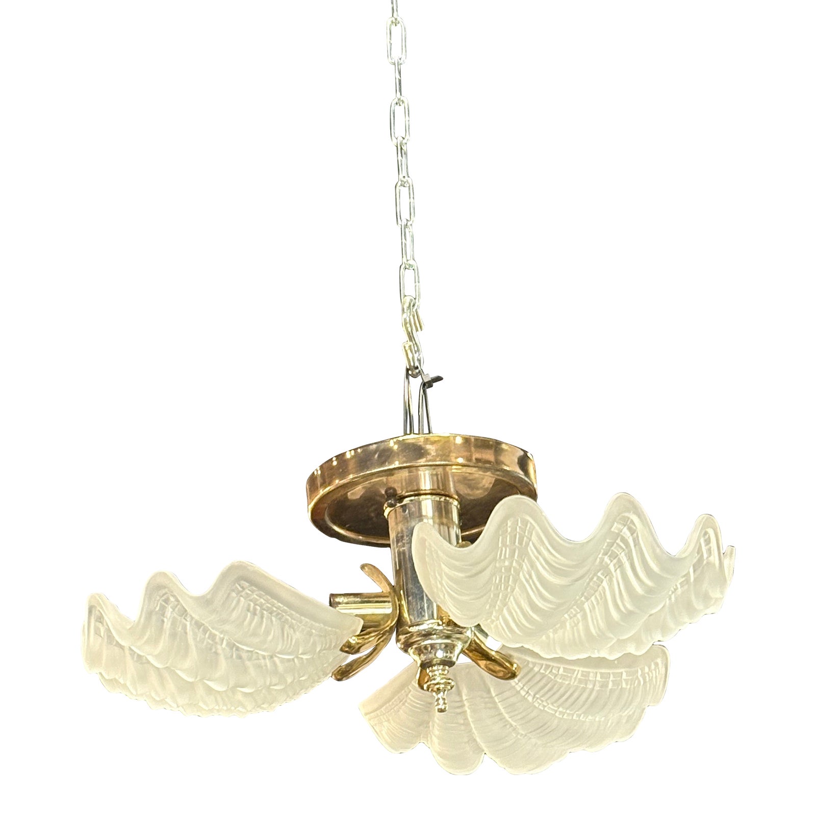 Vintage Murano Glass Ceiling Flush Mount Chandelier 3 Light Scalloped ...