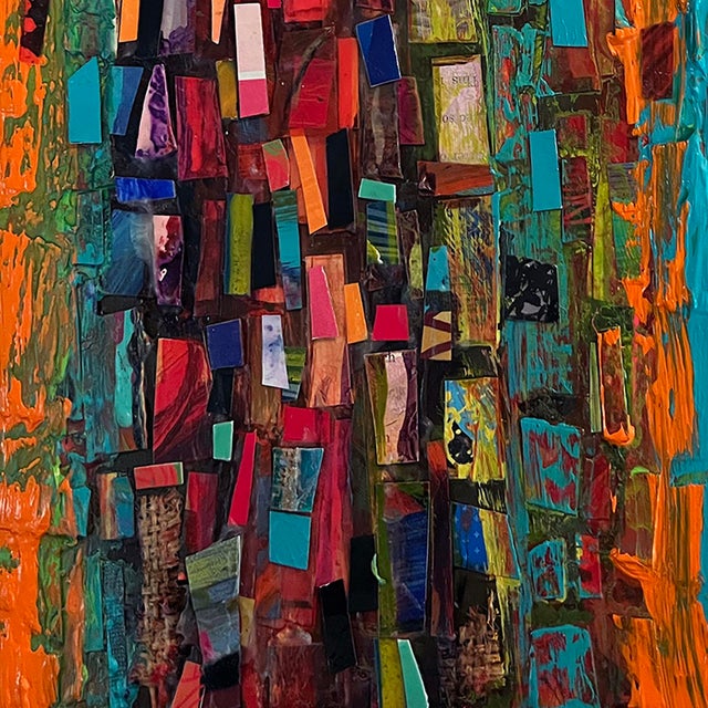 Contemporary Abstract Collage on Wood Painting "Cascade" by Deanna ...